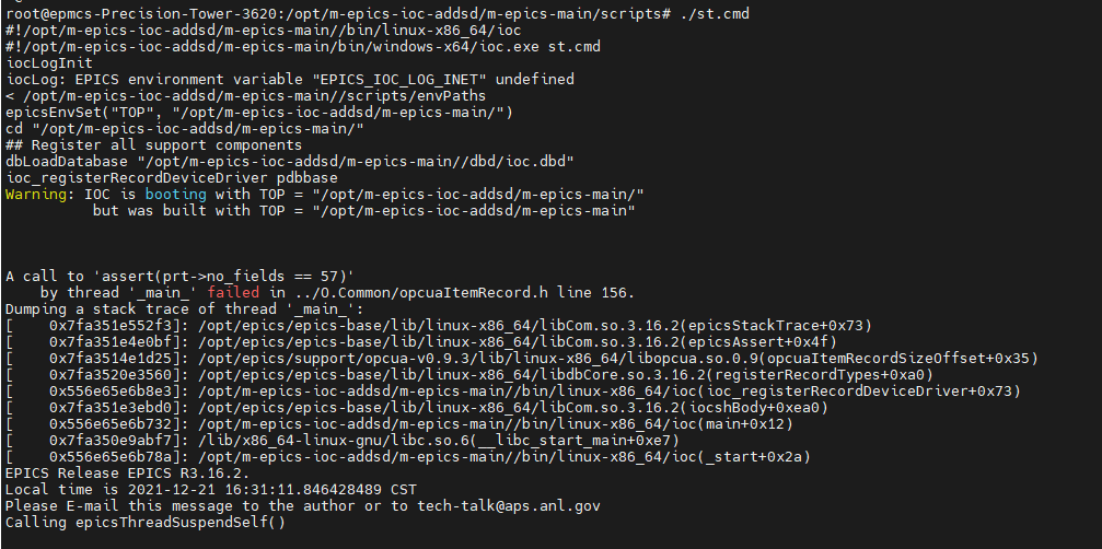 when running ioc, it reports "by thread'_main_' failed in ../O.Common/opcuaItemRecord.h line 156 ...