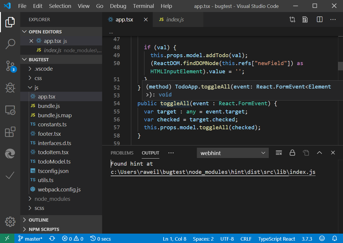 [bug] Webhint Vs Code Extension Hangs If `hint` Is In Node Modules · Issue 3439 · Webhintio