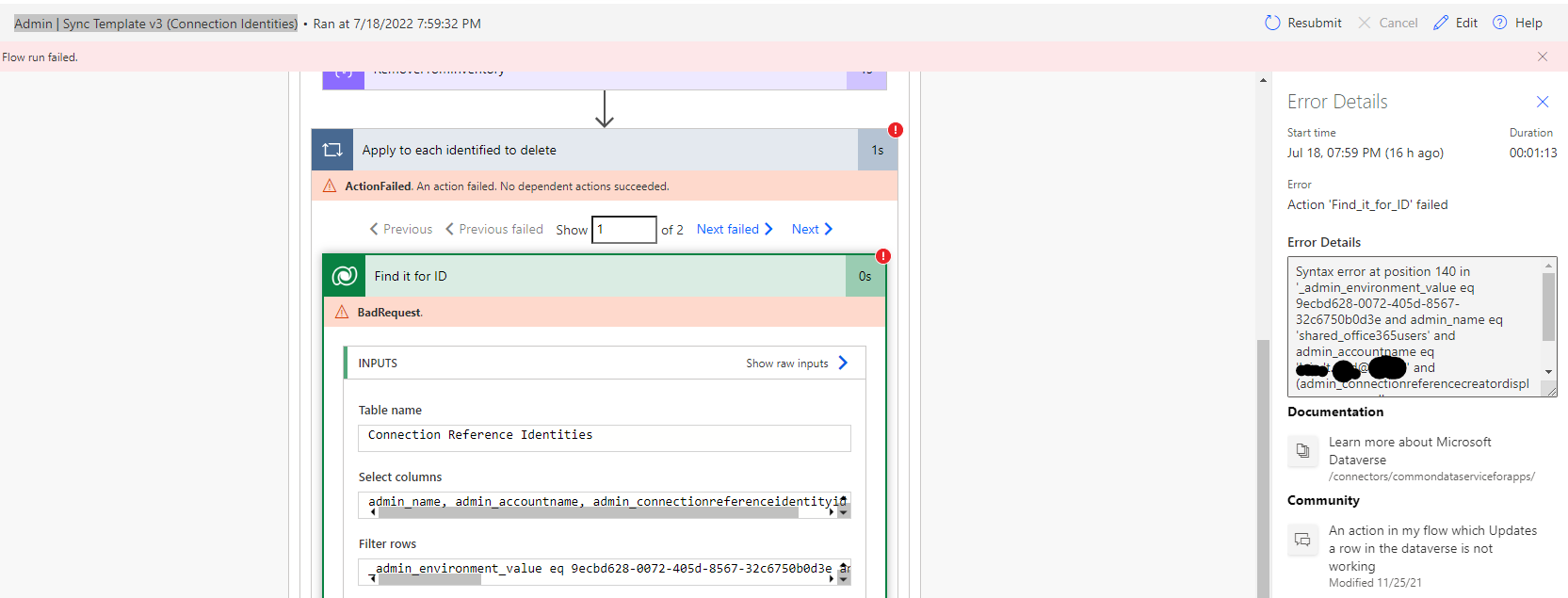 [CoE Starter Kit - Core] Admin | Sync Template v3 (Connection Identities) syntax error · Issue ...