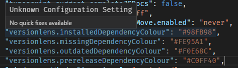 Colours - Unknown Configuration Settings (#252) · Issues · versionlens / vscode-versionlens · GitLab