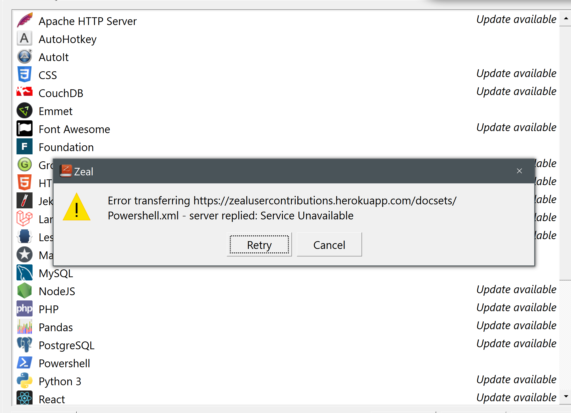 Heroku Server Is Down Cannot Update Docsets · Issue 1275 · Zealdocs