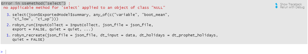 robyn_recreate function Error in UseMethod("select") · Issue #650 · facebookexperimental/Robyn ...
