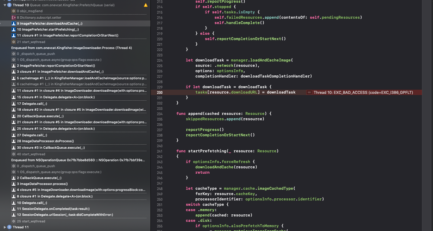 Crash on com.onevcat.Kingfisher.PrefetchQueue · Issue #1087 · onevcat/Kingfisher · GitHub