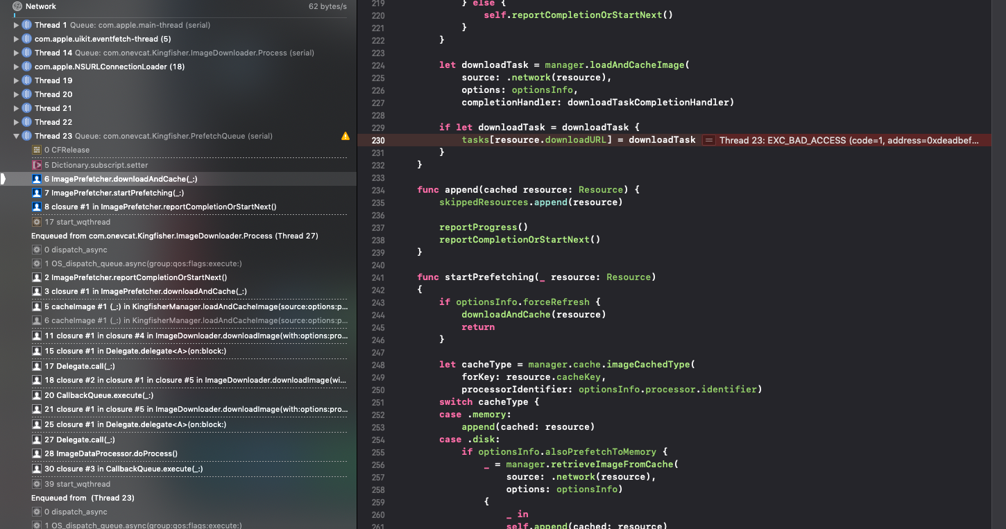 Crash on com.onevcat.Kingfisher.PrefetchQueue · Issue #1087 · onevcat/Kingfisher · GitHub