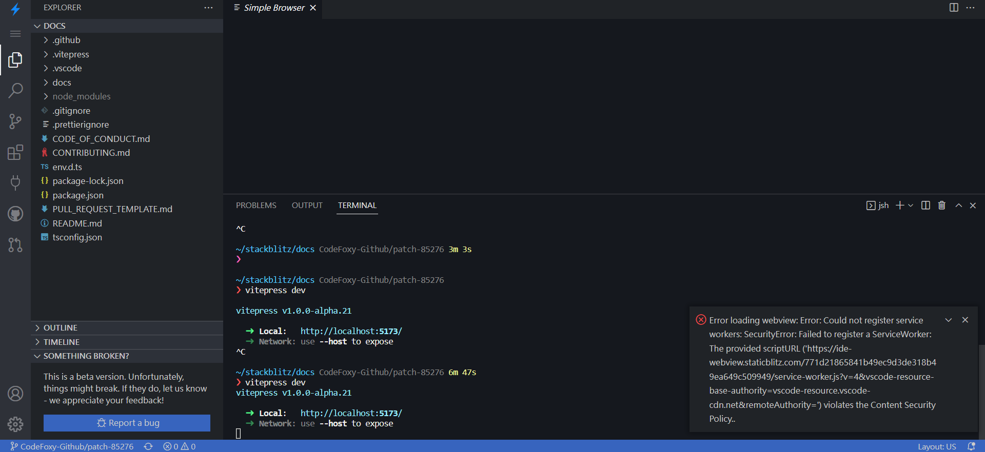 Cant Load Simple browser · Issue #870 · stackblitz/webcontainer-core · GitHub