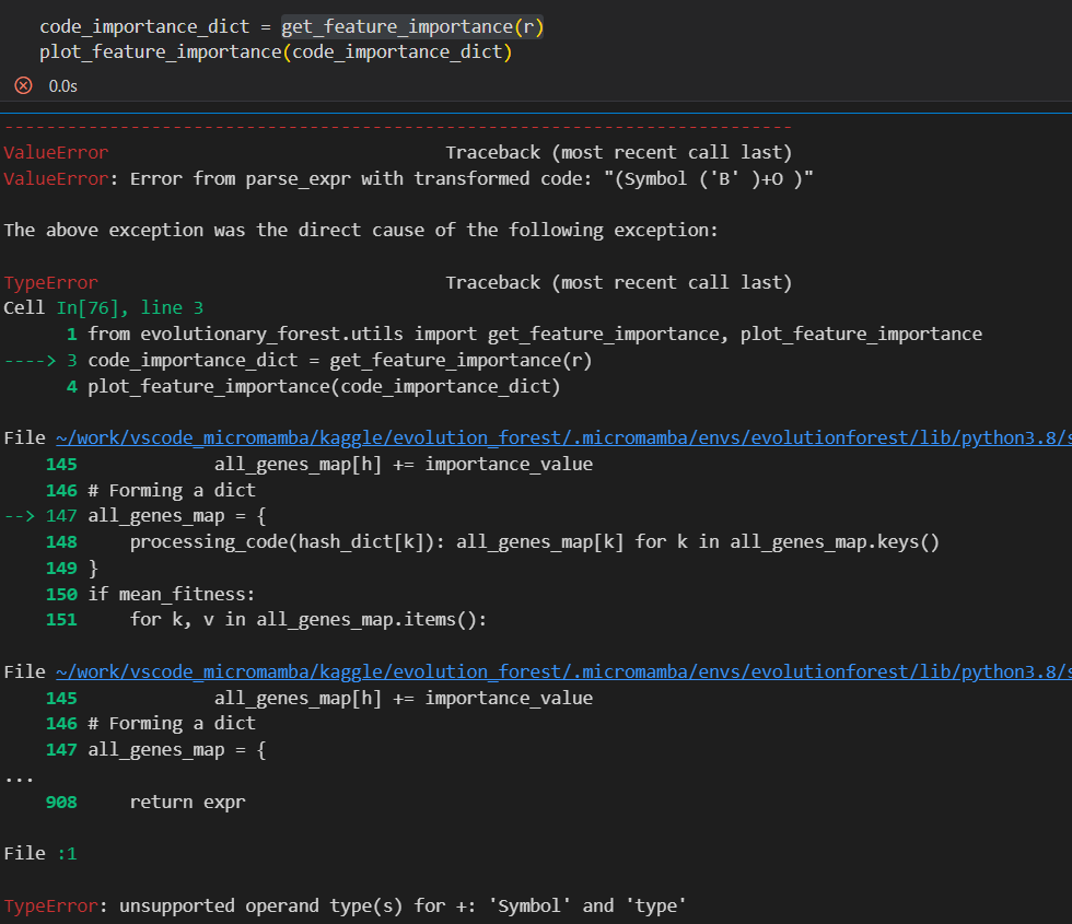 get_feature_importance failing when there are more features - likely issue with latex parsing ...