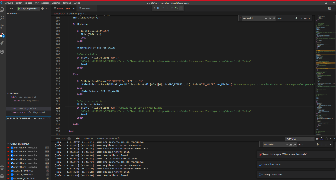 Vs Code fica derrubando a conexão quando está em Debug: "Tempo limite ...