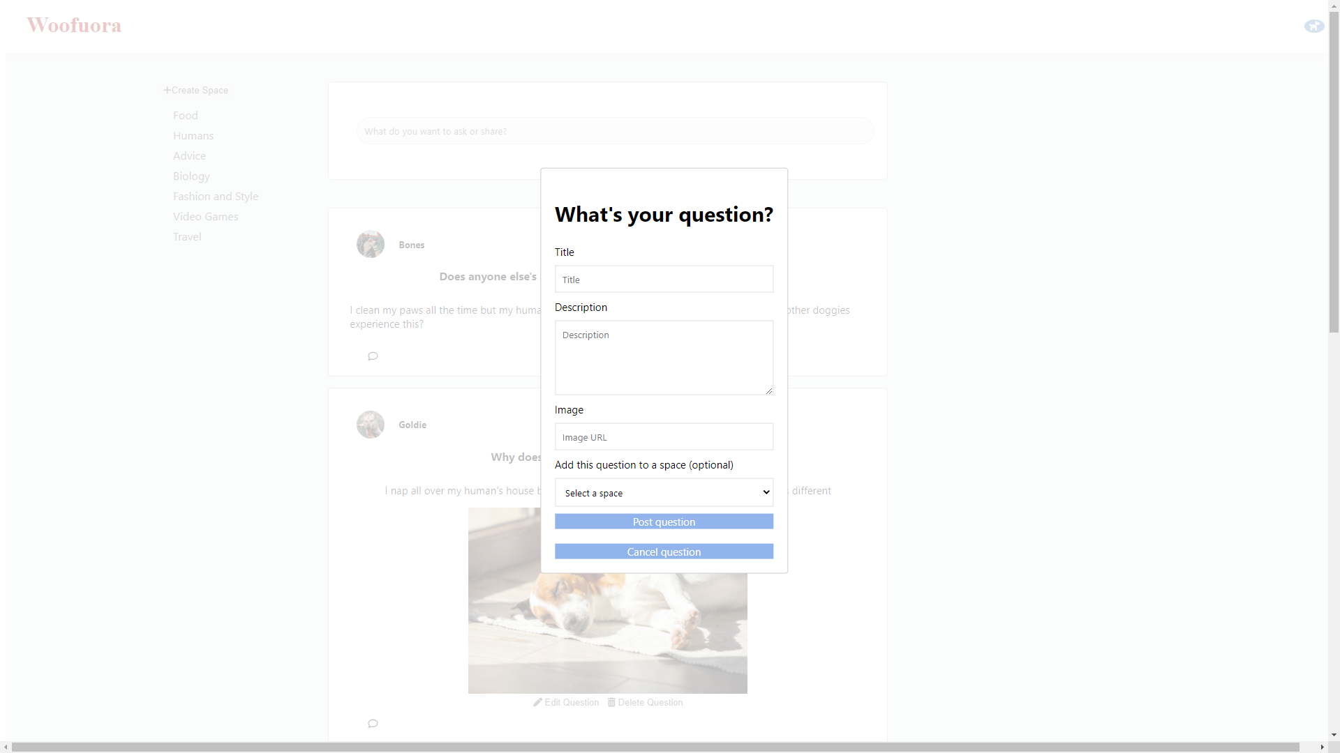 GitHub - anailopez/Woofuora: A dog-themed Quora clone