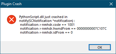 Latest 3.0.13 PythonScript crashes with latest Notepad++ Scintilla 5 ...