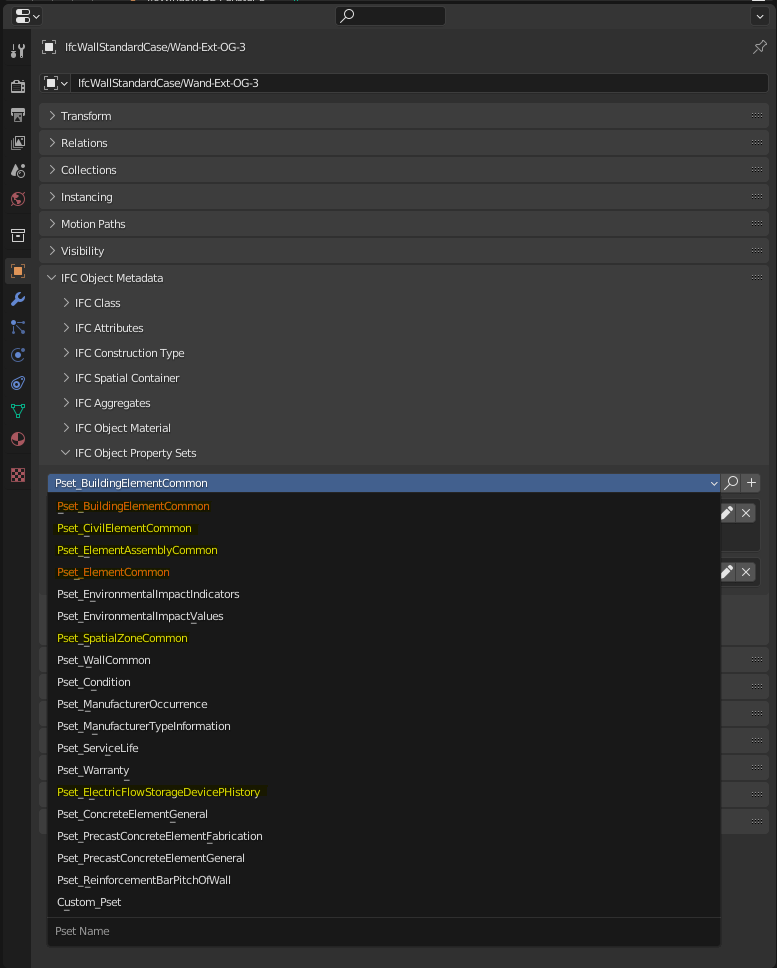 BB Object Property related: Wrong Pset Preselection / Psets awailable that dont exist in IFC ...