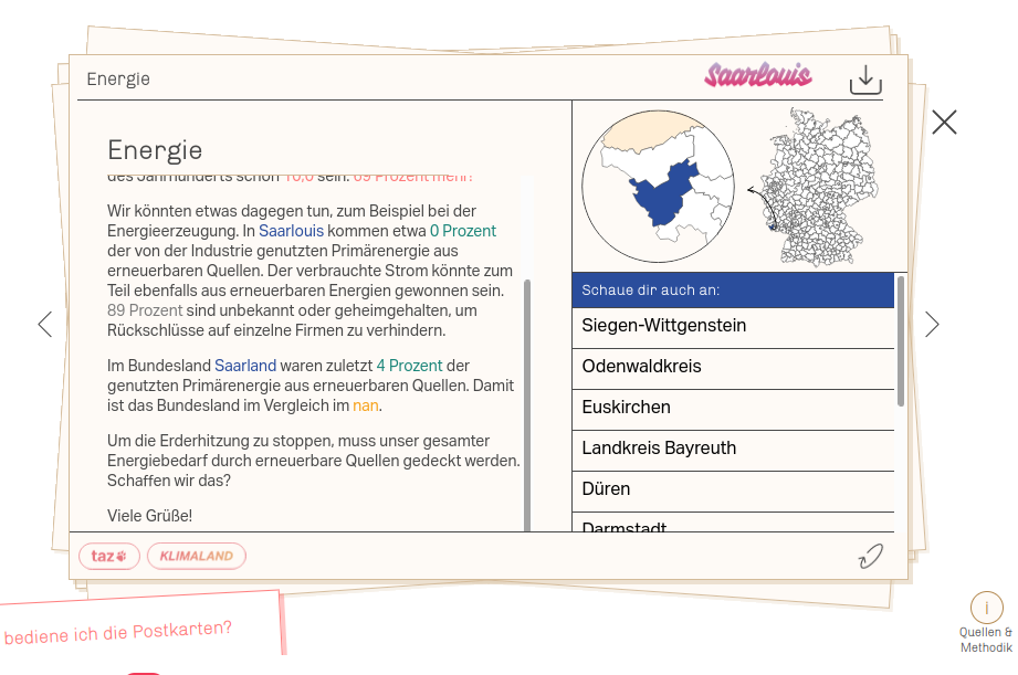 Energy data on the postcard text and visualization differs in Saarlouis ...