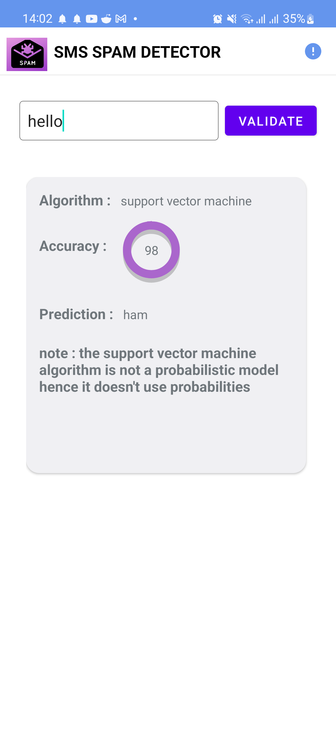 GitHub - Kamal02D/SMS-spam-detection-android-application: analyzing SMS using 5 different ...