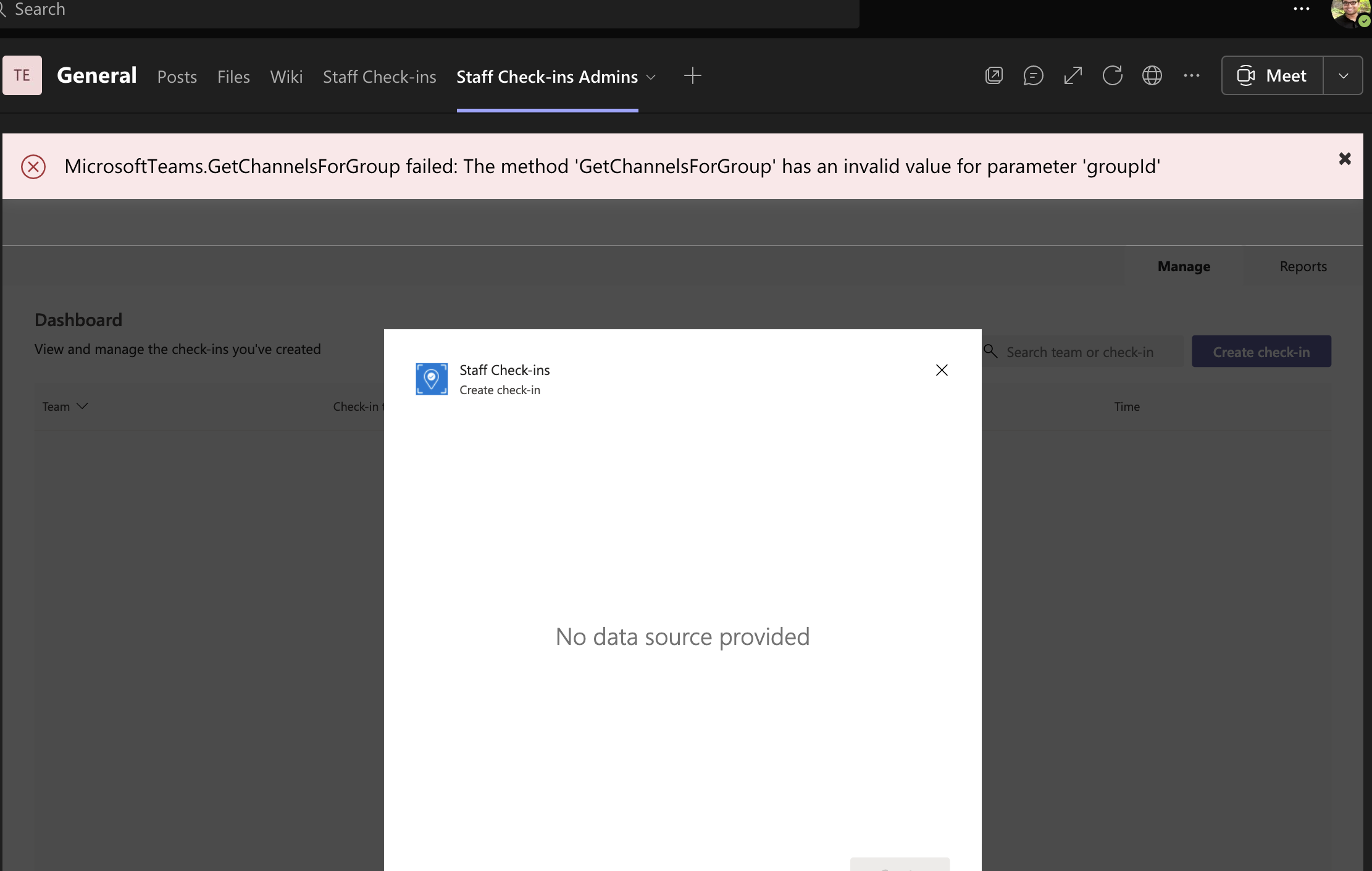 MicrosoftTeams.GetChannelsForGroup failed: The method 'GetChannelsForGroup' has an invalid value ...