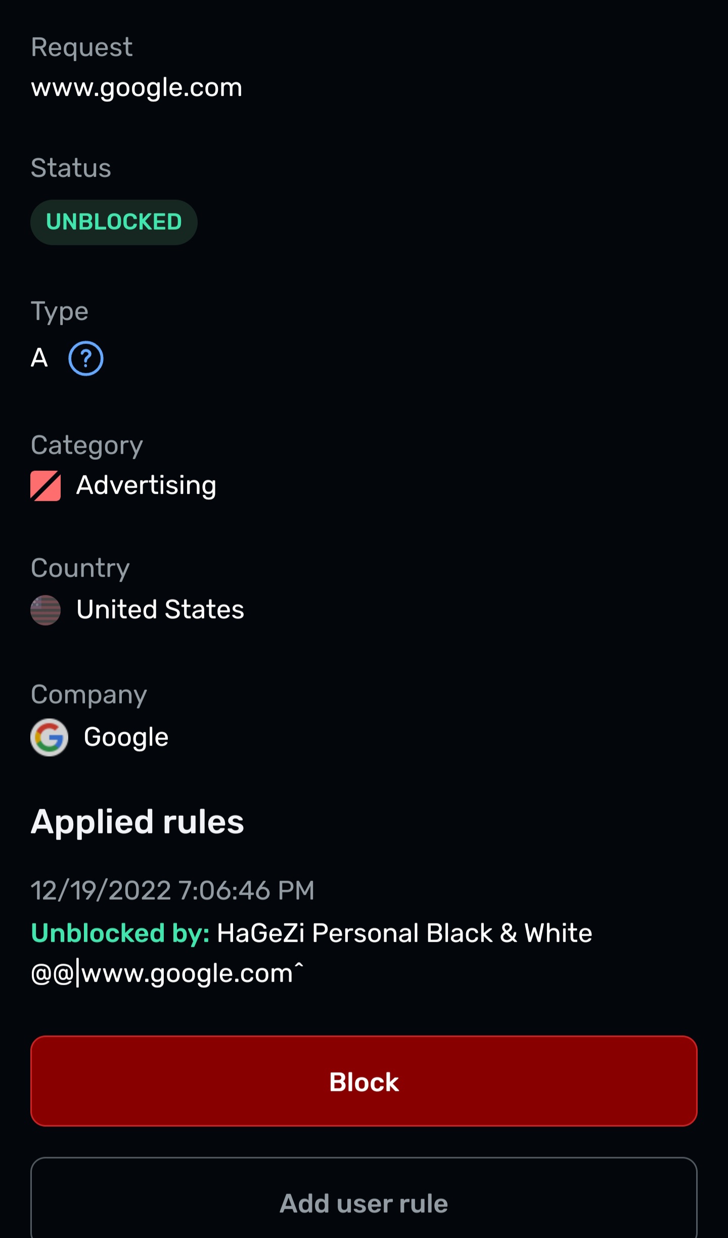 Filtering rules showing wrong status for domains being blocked or ...