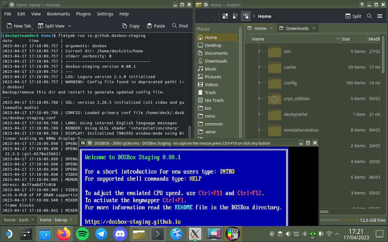 The flatpak version does not create the dosbox-staging.conf automatically if it starts from ...