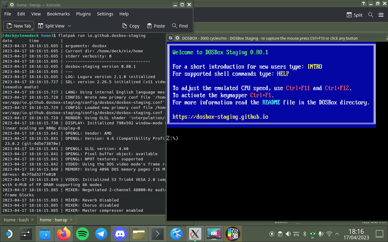 The flatpak version does not create the dosbox-staging.conf automatically if it starts from ...