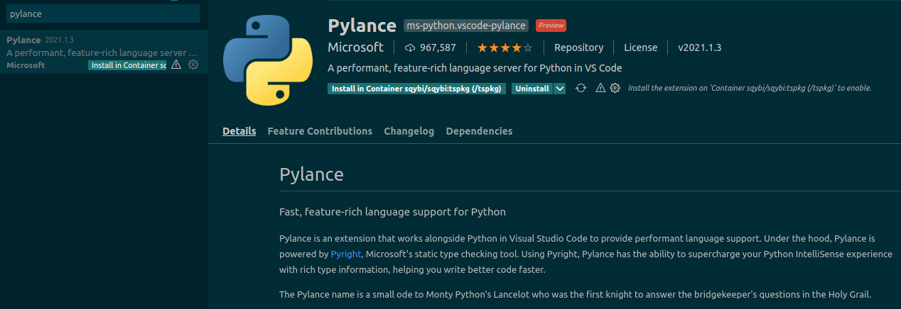 Cannot Install Pylance 202113 In A Docker Container With Remote Containers Plugin · Issue