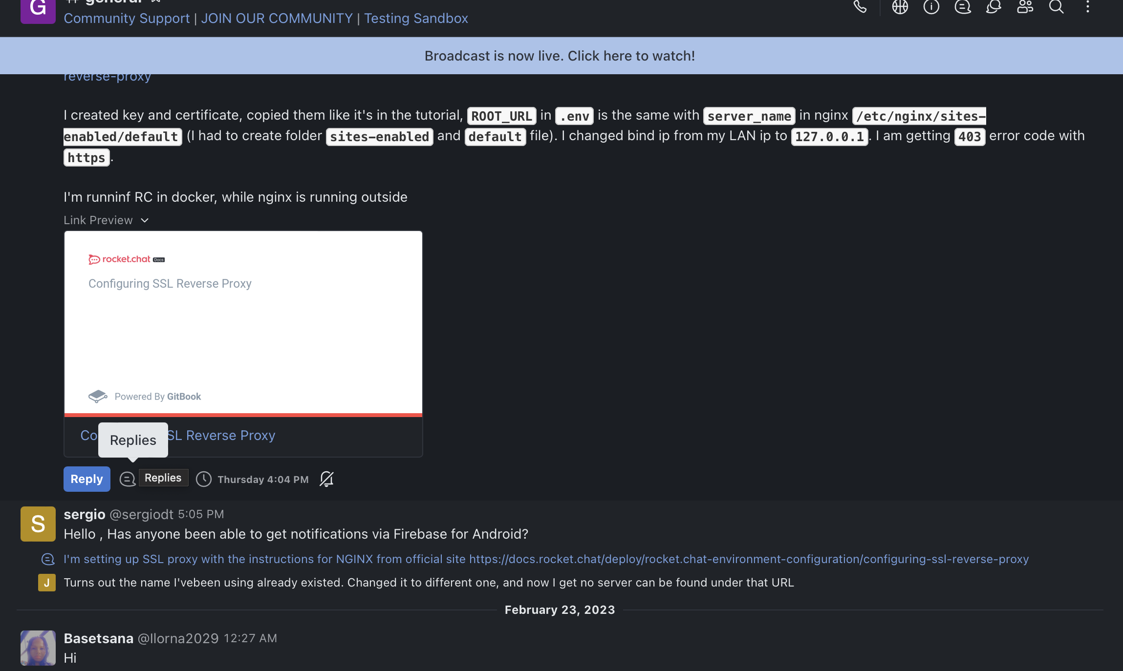 Non-Functional Reply Panel Text and Message Icon in Rocket.Chat UI on Browser in PC · Issue ...