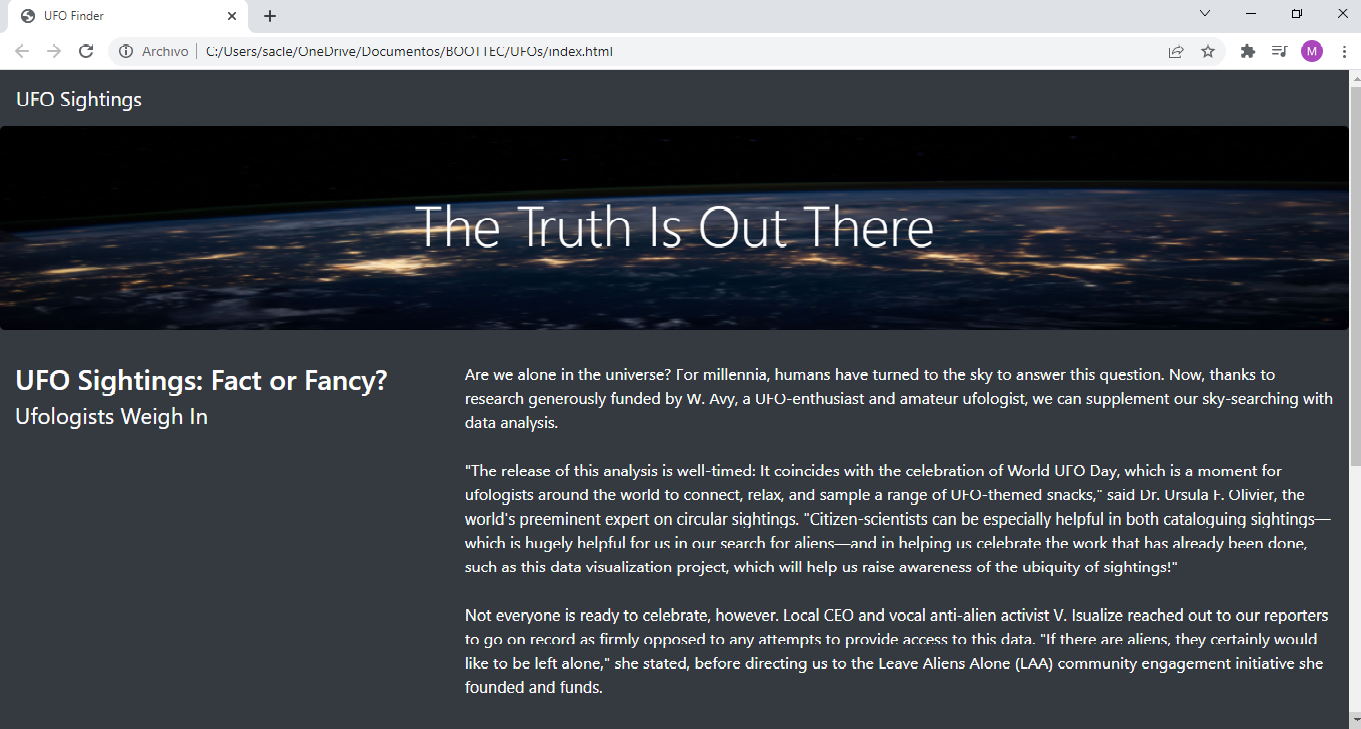 GitHub - MalliVelazquez/UFOs