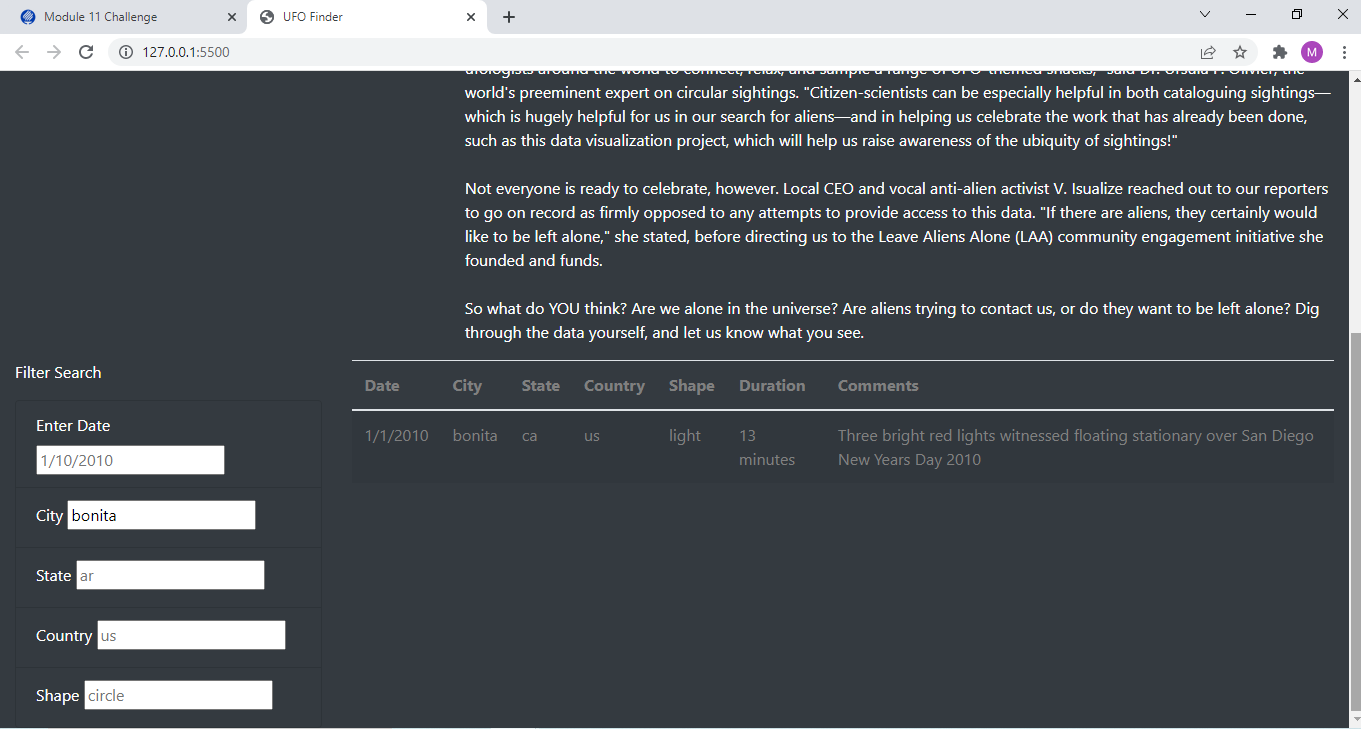 GitHub - MalliVelazquez/UFOs