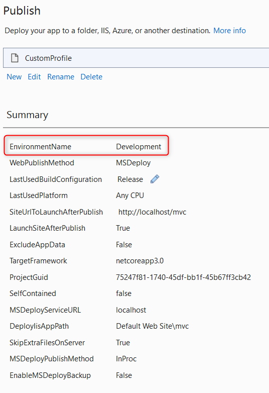 Deployment error after adding `EnvironmentName` to custom Publish profile · Issue #14199 ...