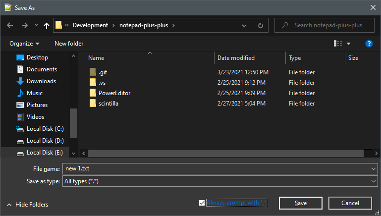 Move "Set Save dialog file extension filter to *.*" pref. setting to the SaveAs dialog · Issue ...