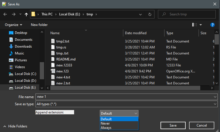 Move "Set Save dialog file extension filter to *.*" pref. setting to the SaveAs dialog · Issue ...