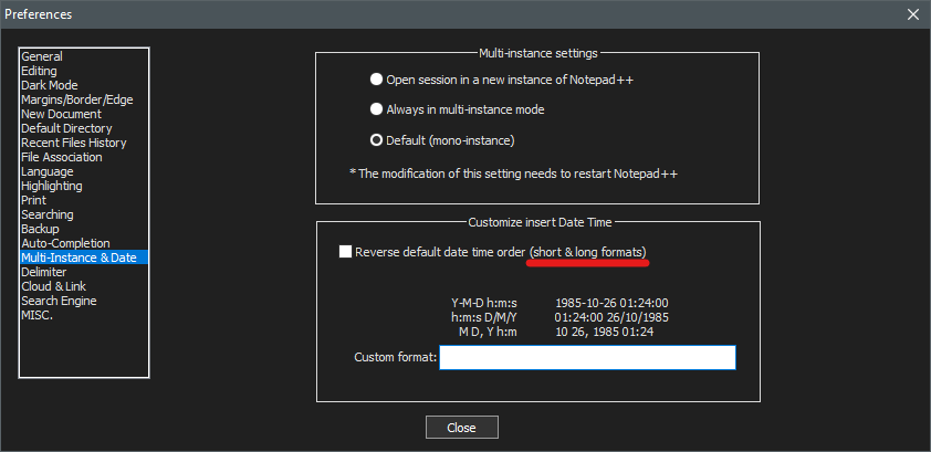 Permit user to specify custom format for new date & time insert ...