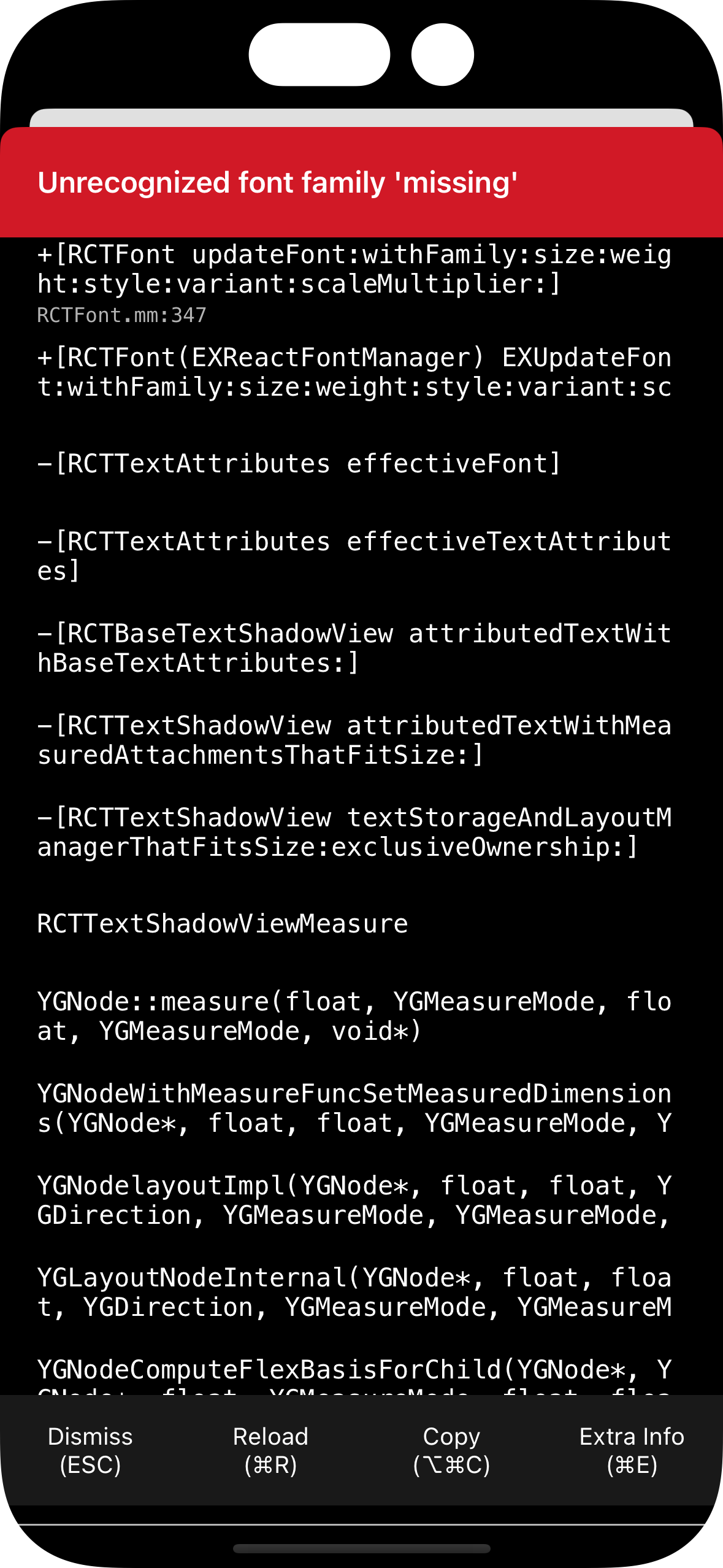 Github Evanbaconreact Native Missing Font Redbox Reproducible Demo Of Missing Fonts Showing