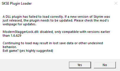 Error is thrown when using with skyrim AE v1.6.640 · Issue #1 · max-su-2019/ModernStaggerLock ...
