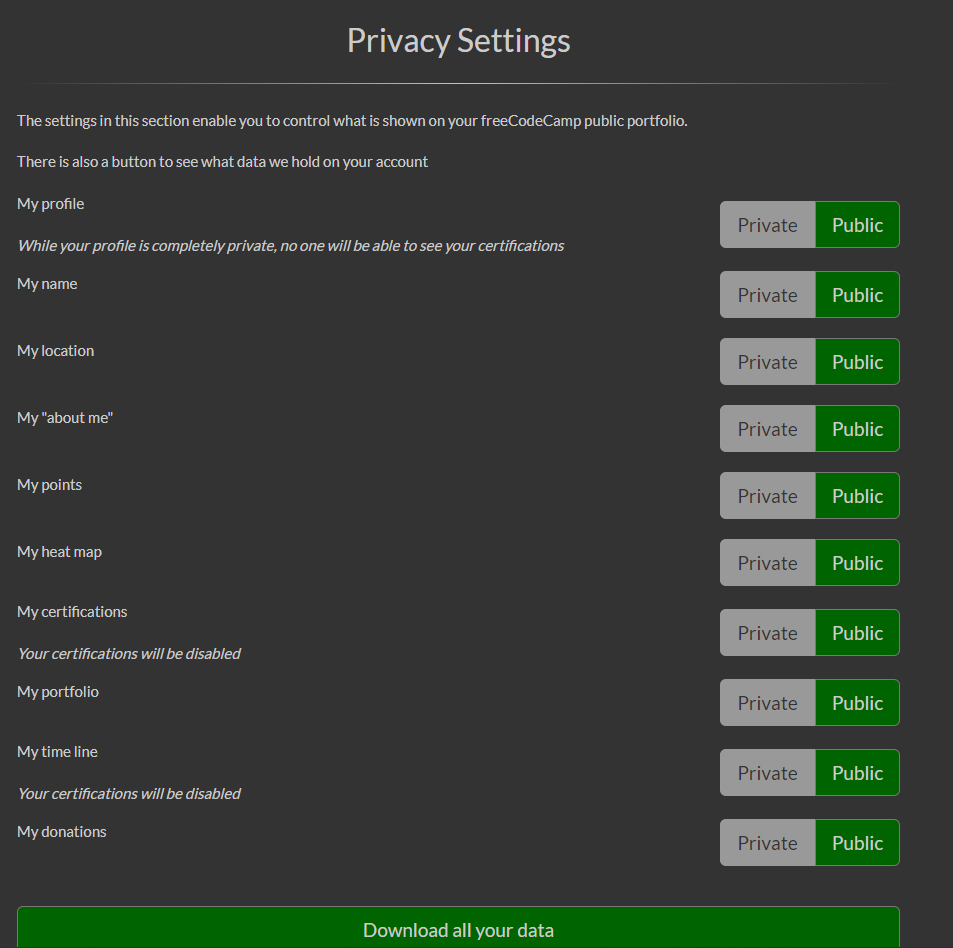 Stop displaying my public portfolio · Issue #17793 · freeCodeCamp/freeCodeCamp · GitHub