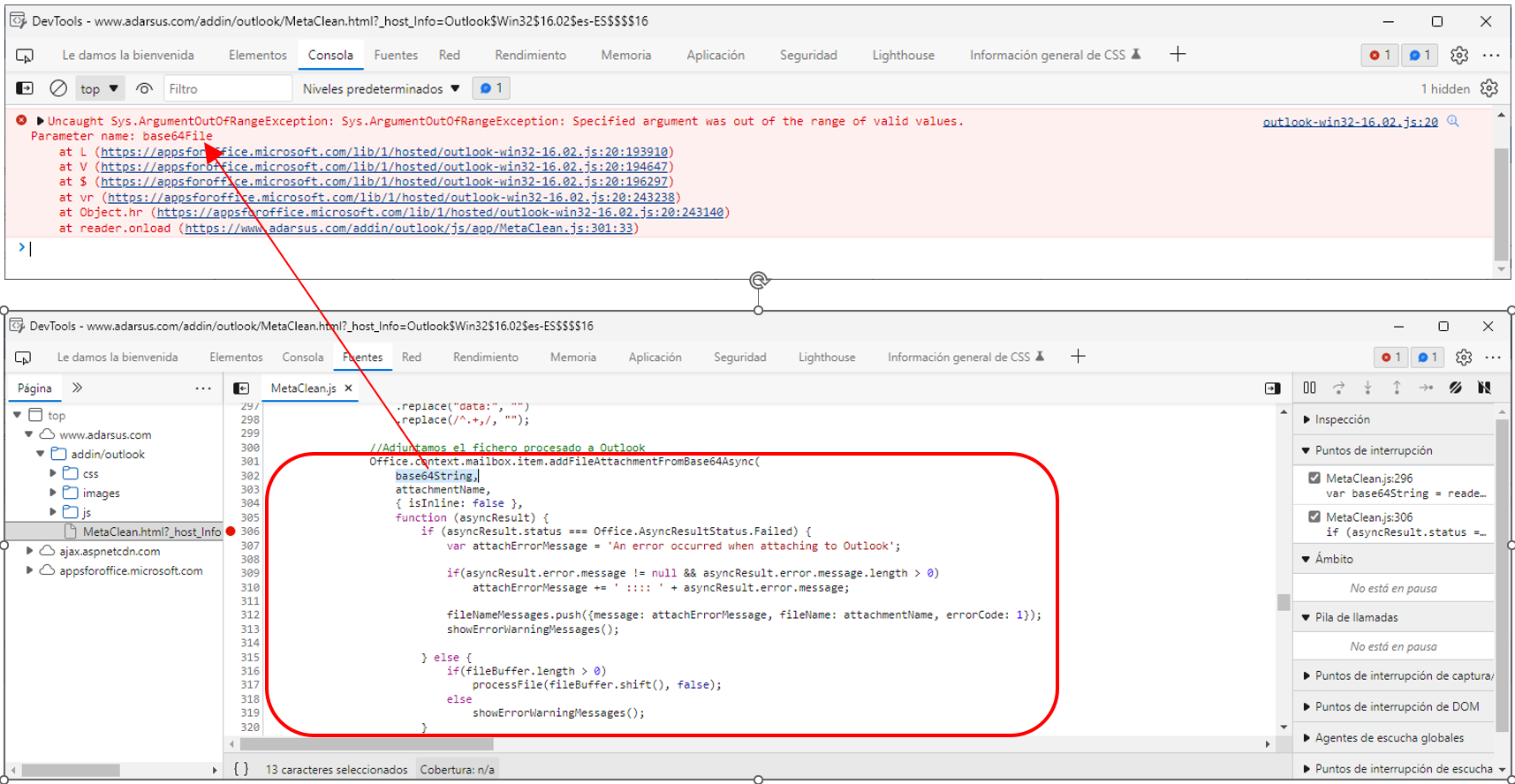Outlook Desktop (Windows): addFileAttachmentFromBase64Async throws code: 9000, message: "Los ...