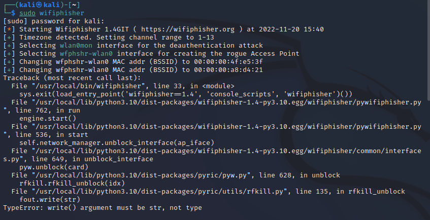 Wifiphisher not starting - Traceback (most recent call last): · Issue #1559 · wifiphisher ...