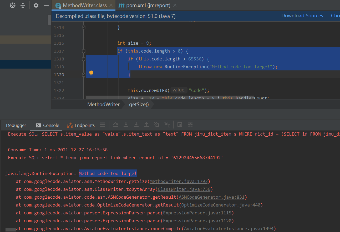 导出Excel时报错Method code too large! · Issue #743 · jeecgboot/JimuReport ...
