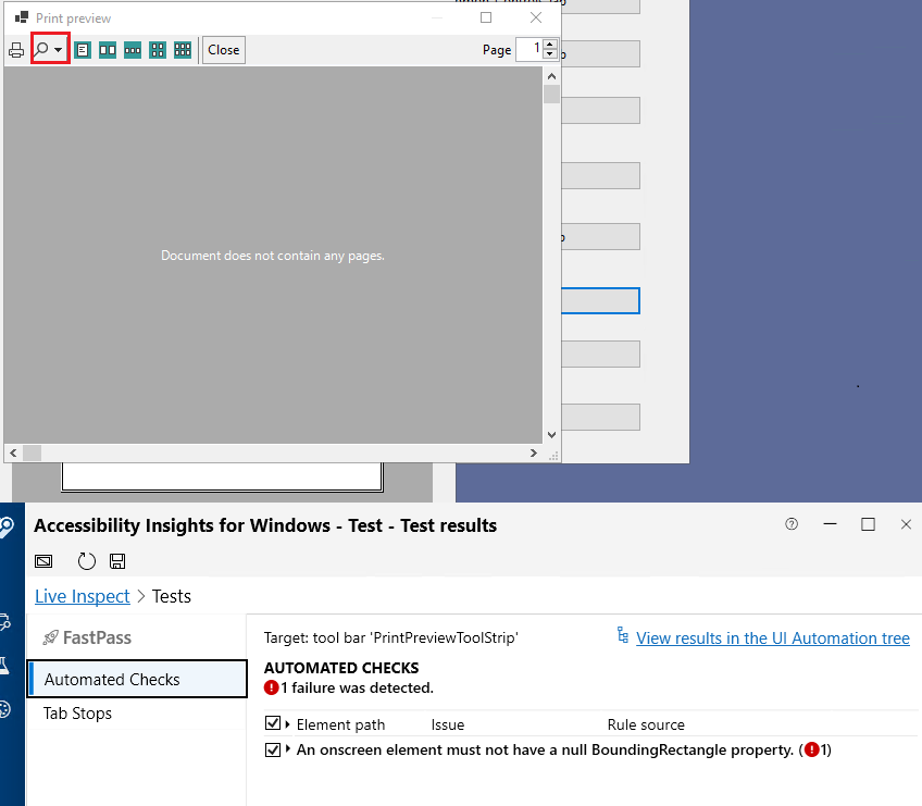 [Accessibility] An onscreen element must not have a null BoundingRectangle property for ...