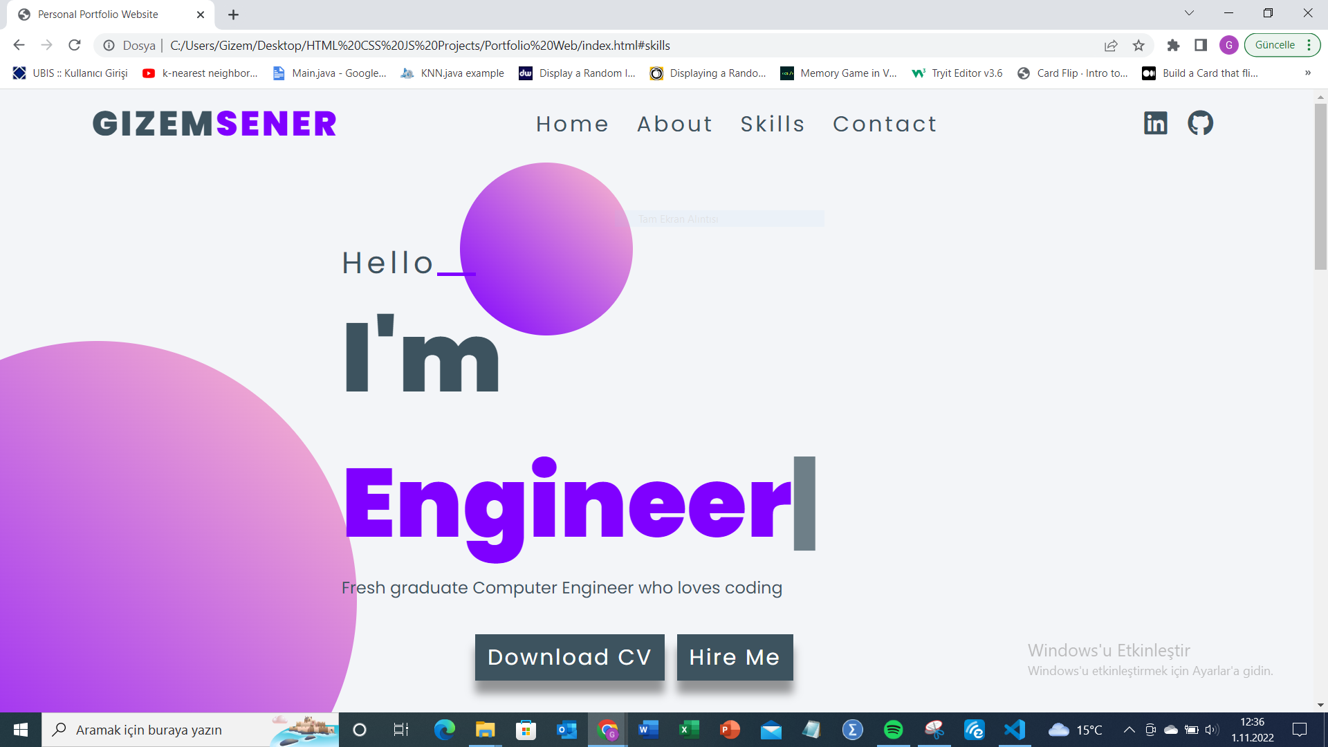GitHub - Gizemsener14/Personal-Portfolio-Website: I create for myself a ...