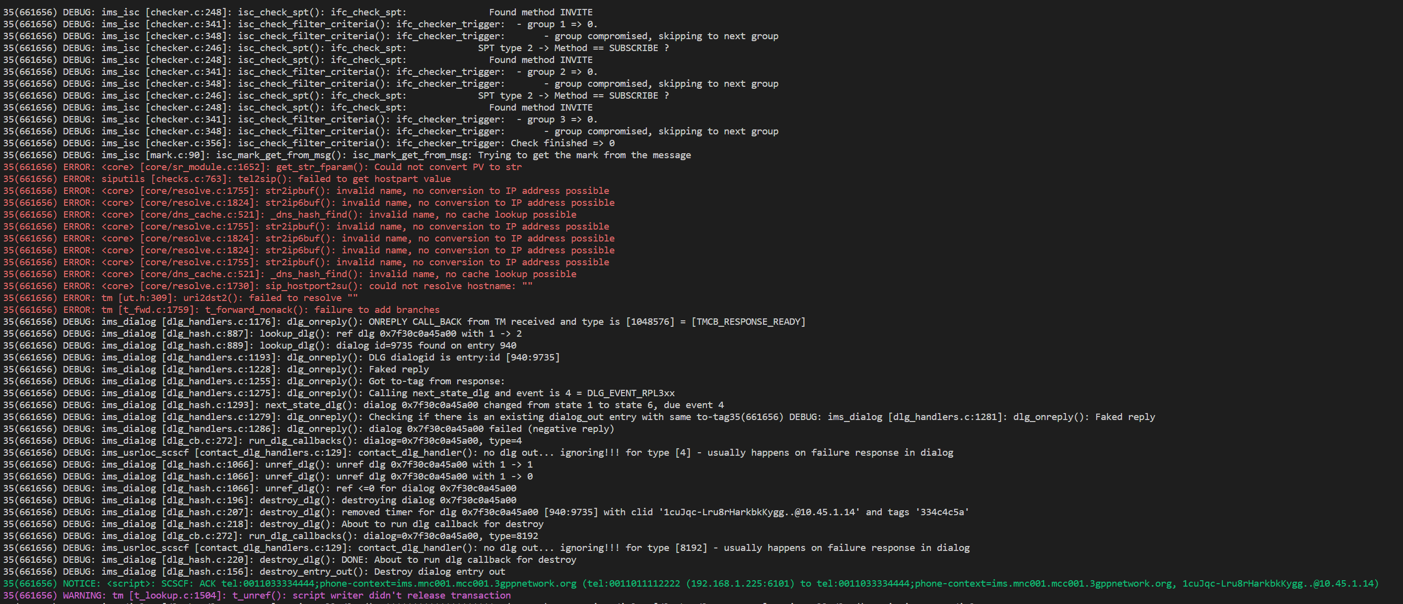 SCSCF error after INVITE, error msg : "get_str_fparam(): Could not convert PV to str" · open5gs ...