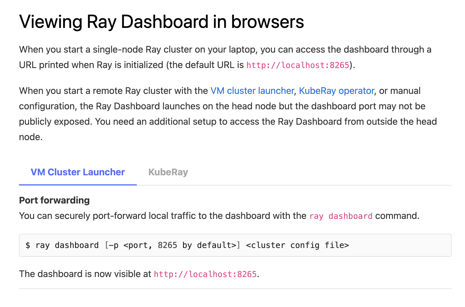 [Dashboard] Add a section about how to port forward if they manually ...