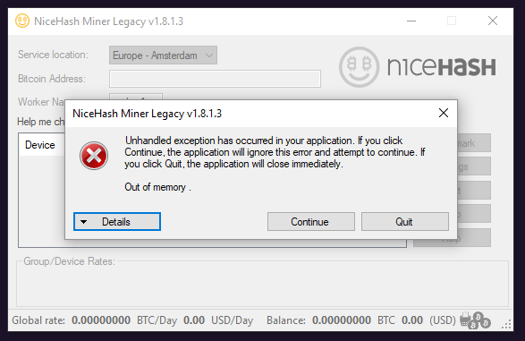 Unhandled Exception Occured Out Of Memory · Issue 461 · Nicehash