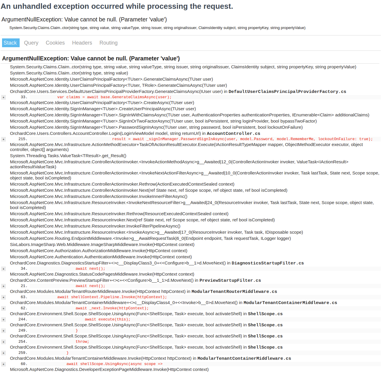 Claims Argument Null Exception When Migrating Site · Issue #9641 · OrchardCMS/OrchardCore · GitHub