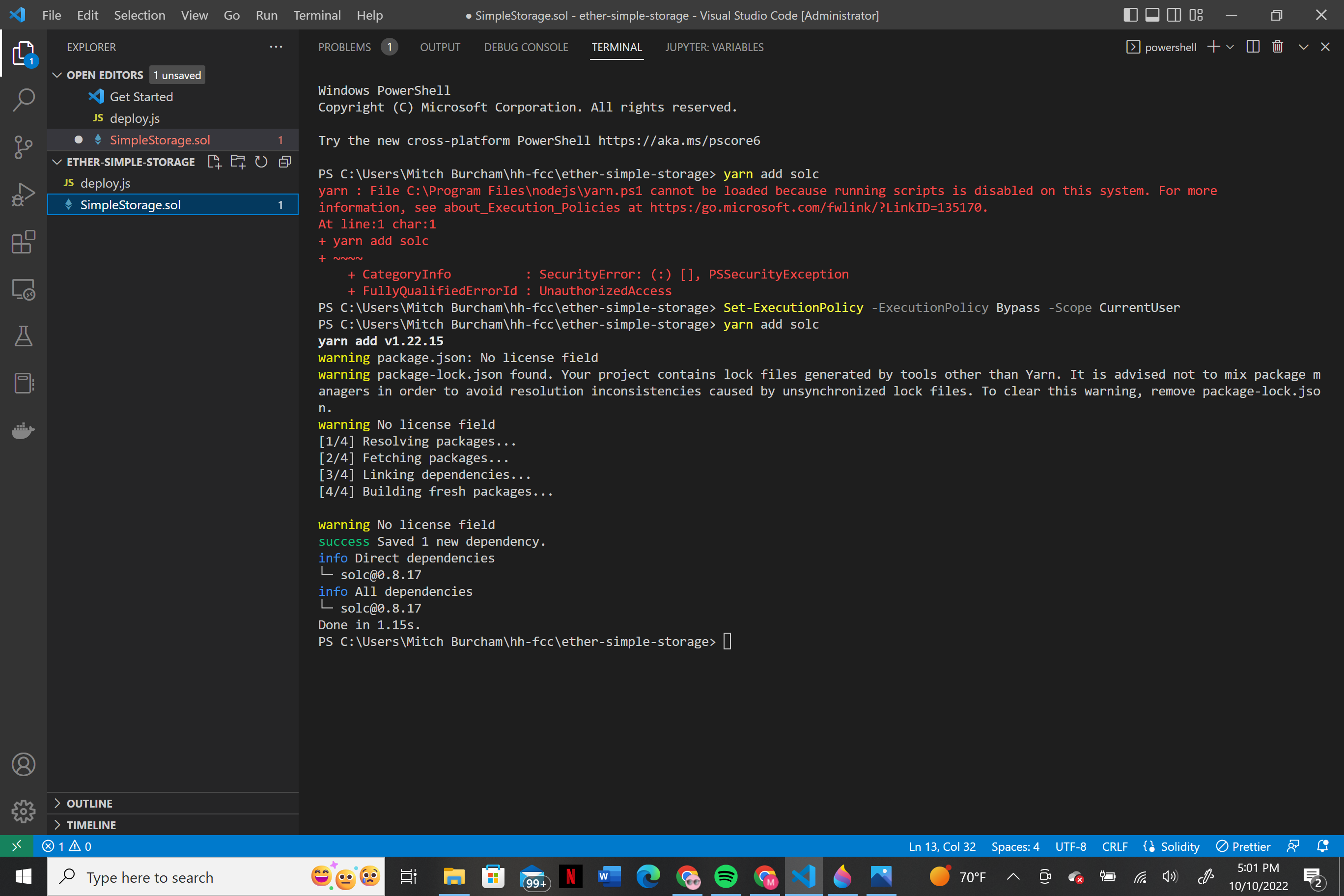 Lesson 5: yarn add solc · smartcontractkit full-blockchain-solidity-course-js · Discussion #3212 ...
