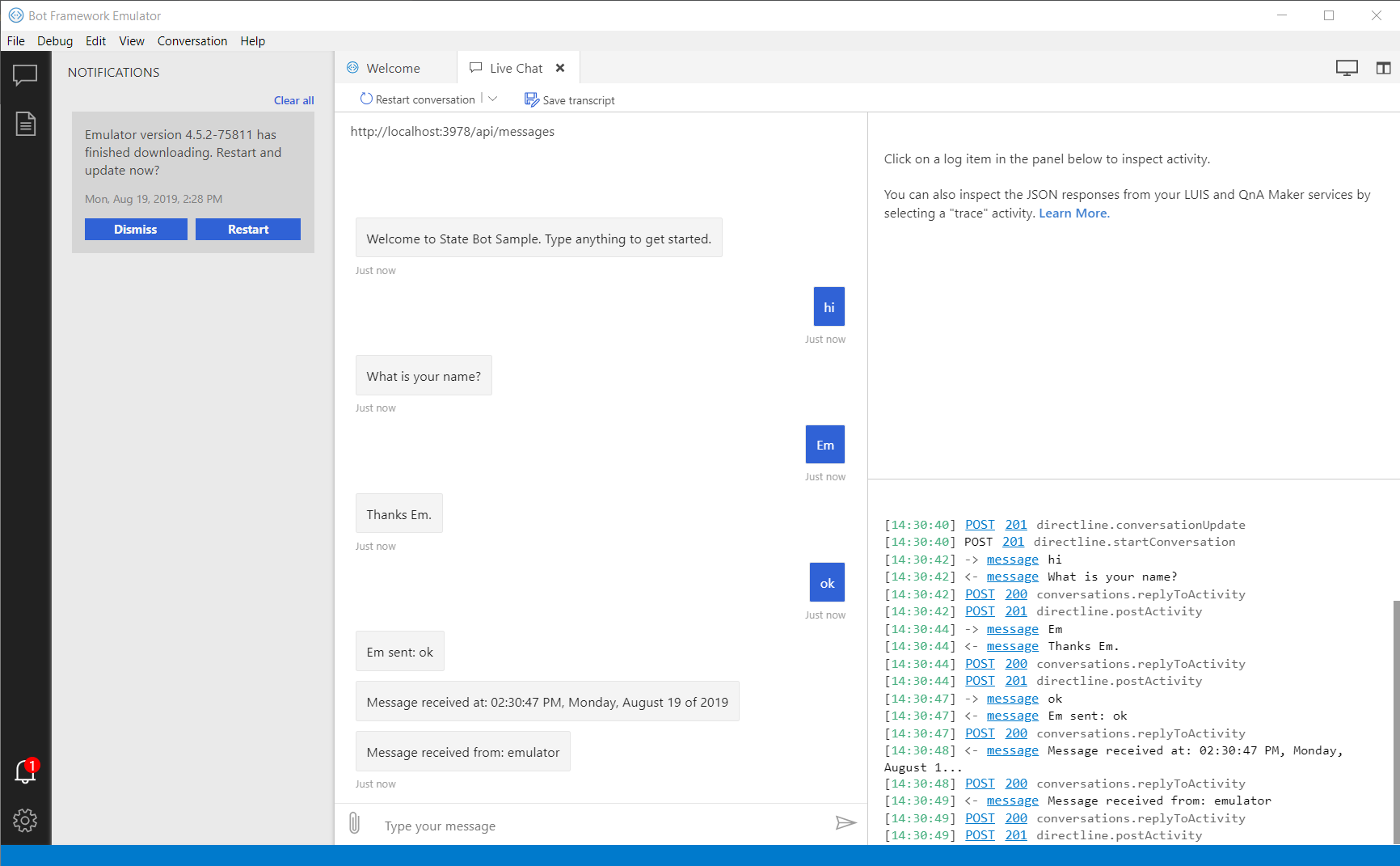 Differences between 45.state-management javascript_nodejs and csharp_dotnet sample bots (Python ...