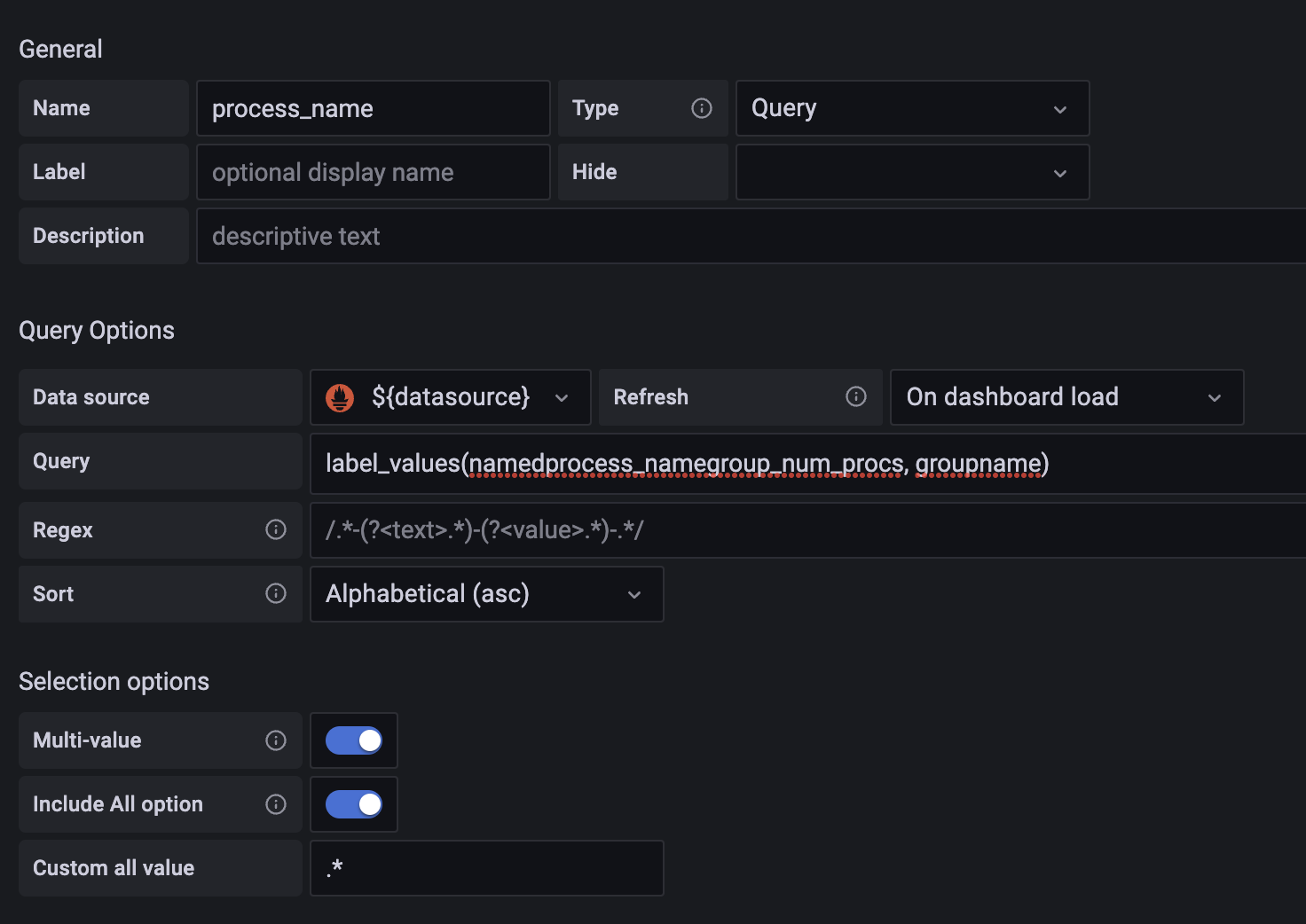 Prometheus: Query editor error when template variable is called 'process' since upgrading to 8.3 ...