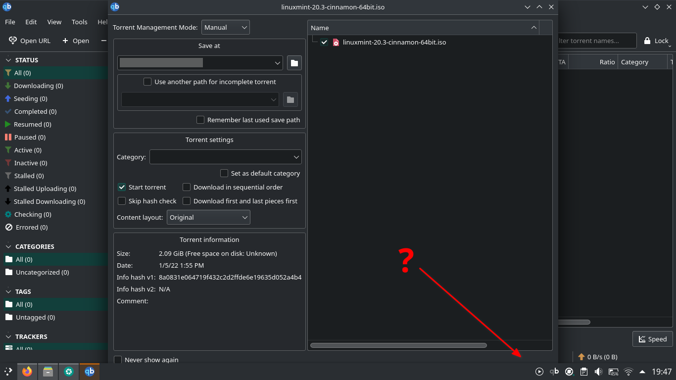 When adding a torrent, the window that appears is bigger than the ...