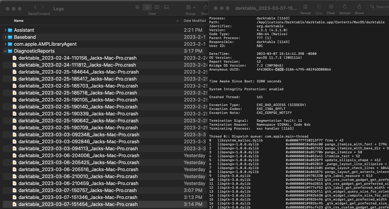 Crashes of dt 4.2.1 on Mac 11.7.3 · Issue #13860 · darktable-org/darktable · GitHub