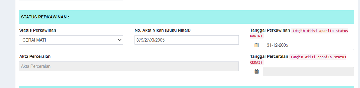 Permintaan fitur: Perubahan Penamaan dan status Enable Akta Perceraian & Tanggal Perceraian pada ...