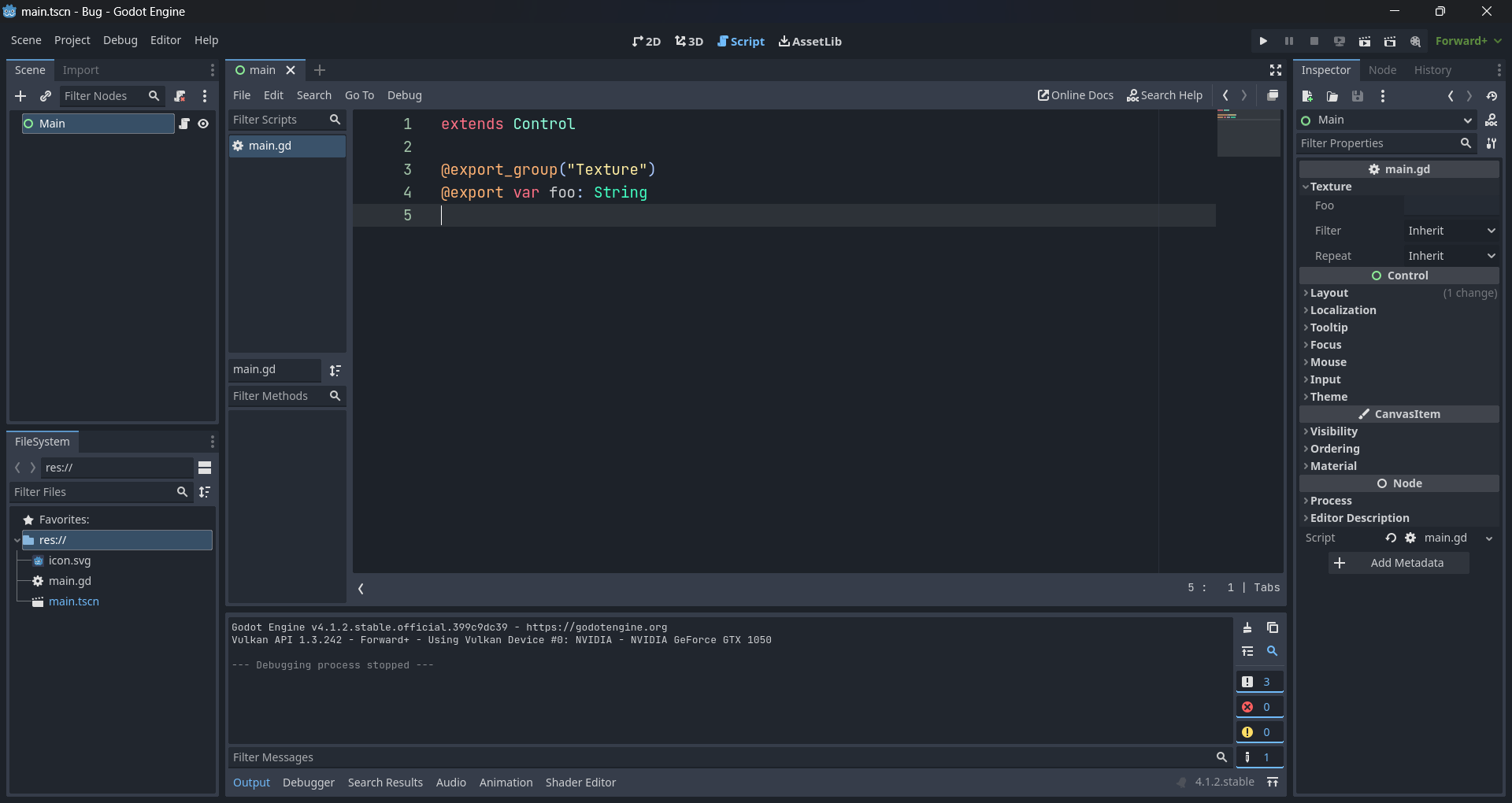 Adding `@export_group("Texture")` adds `texture_filter` and `texture_repeat` properties · Issue ...