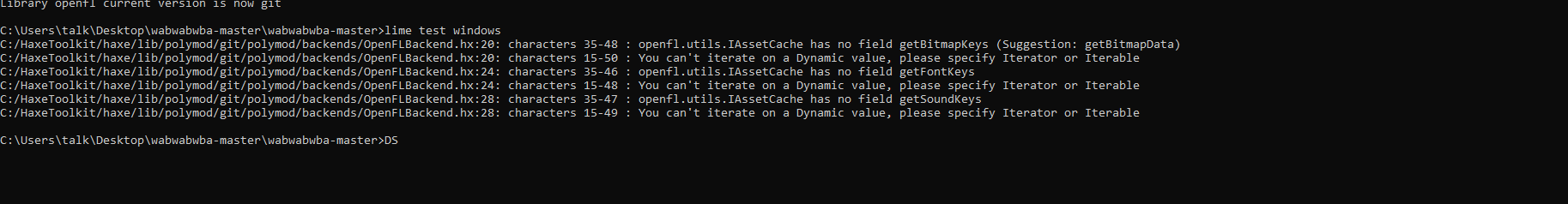 C:/HaxeToolkit/haxe/lib/polymod/git/polymod/backends/OpenFLBackend.hx:20: characters 35-48 ...