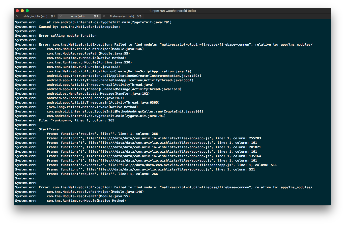 Error: com.tns.NativeScriptException: Failed to find module: "nativescript-plugin-firebase ...