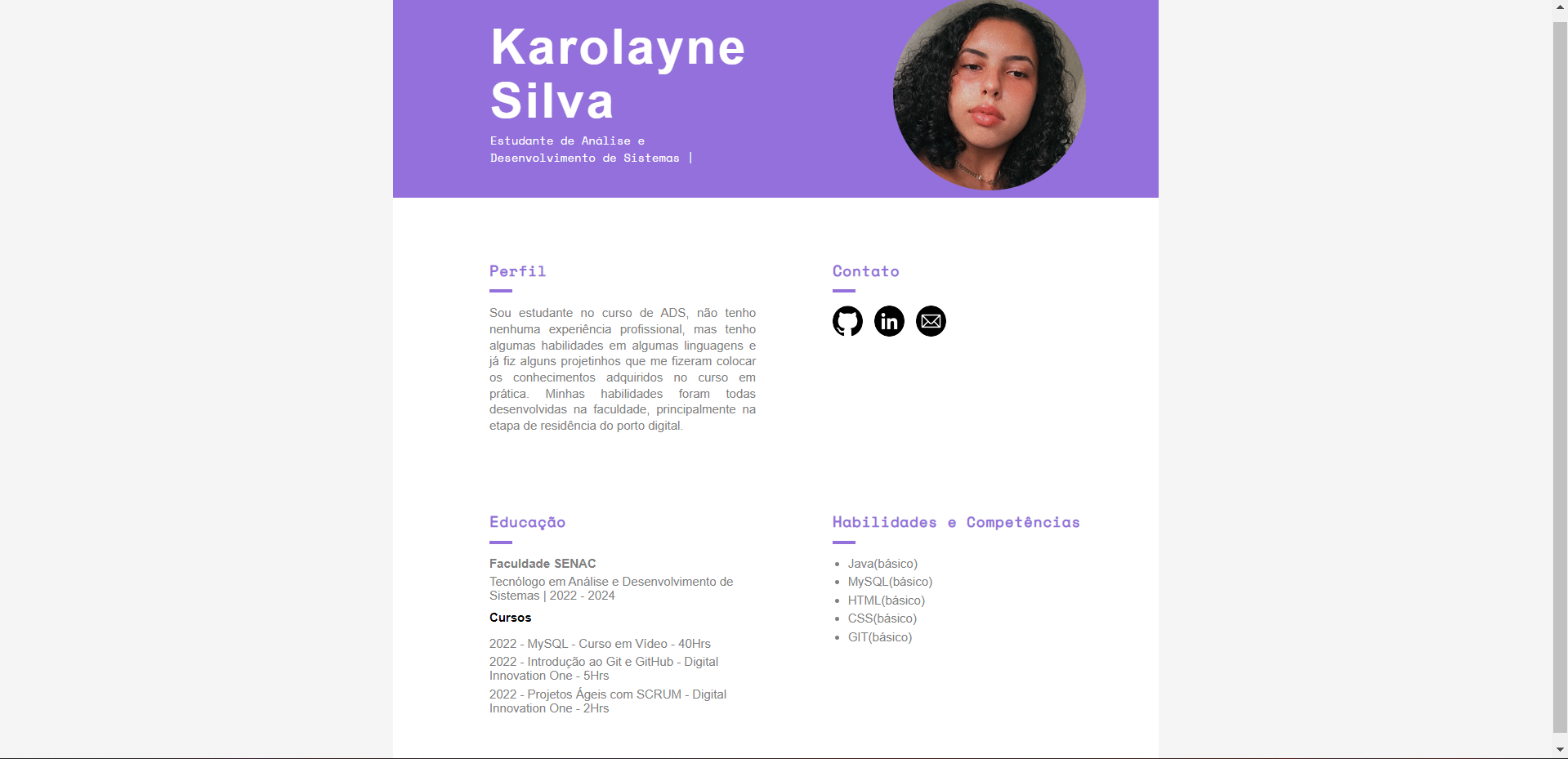 GitHub - Karolayne-silva/Curriculo-pessoal: Repositório do curriculo pessoal